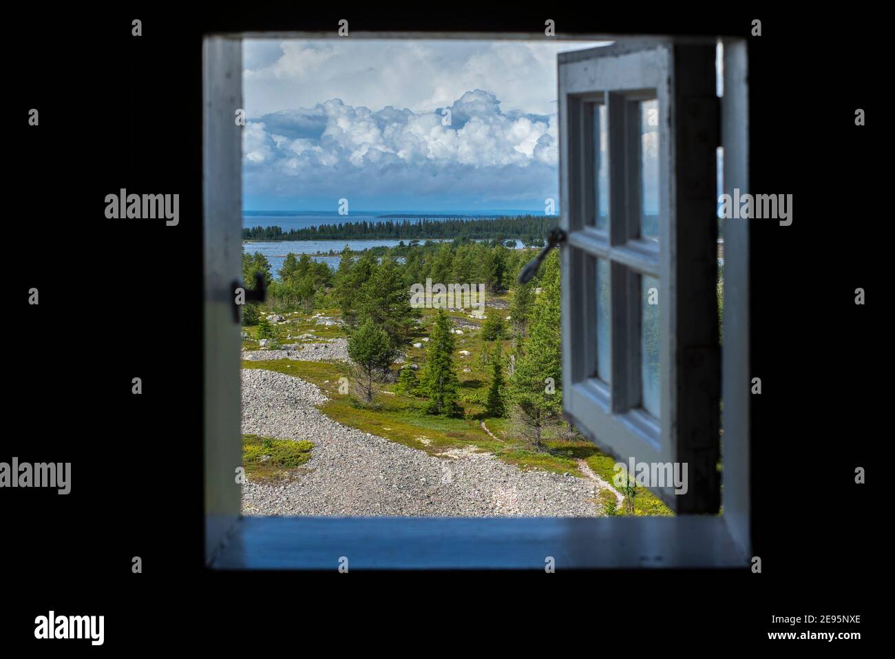 Vintage Open Window with magnificent view from wooden lighthouse Stock ...