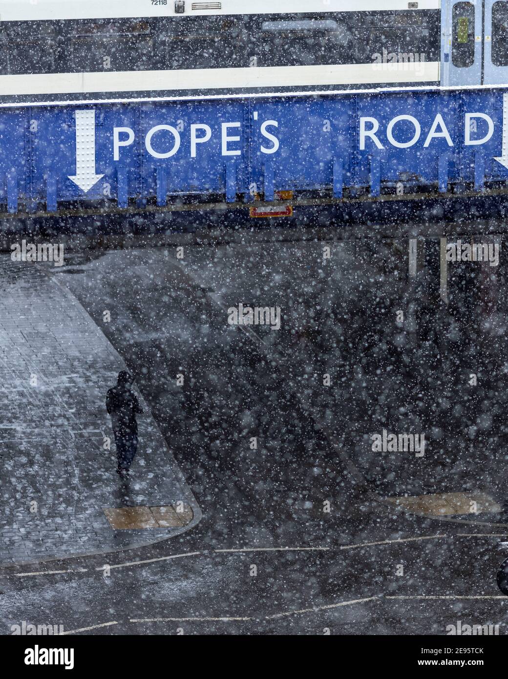 Pope's Road overpass during heavy snow, Brixton, London, 24 January ...