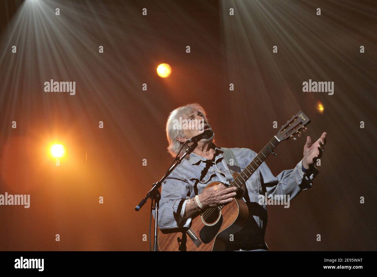 French singer Hugues Aufray performs during a concert at le Zenith in ...