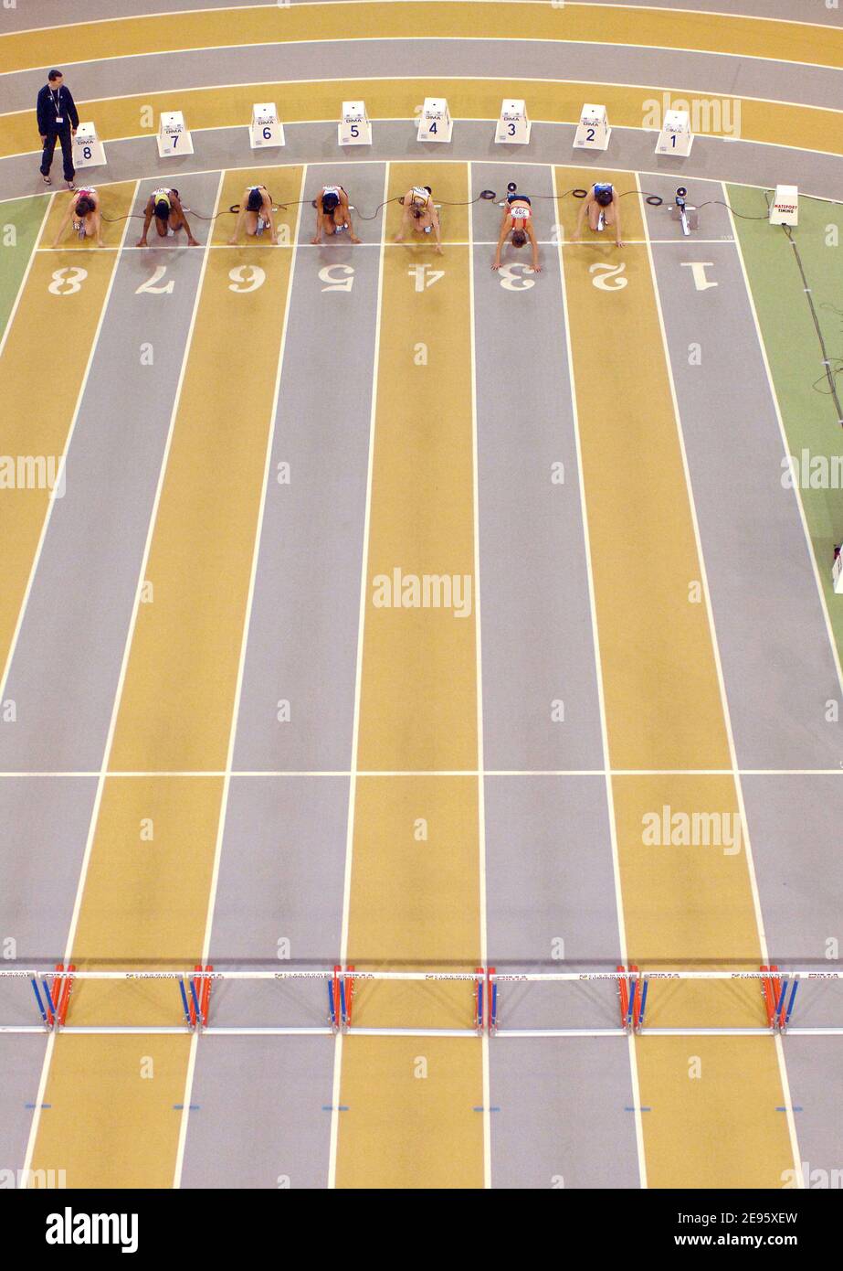 Start during the 60m hurdle final at the French track and Field ...