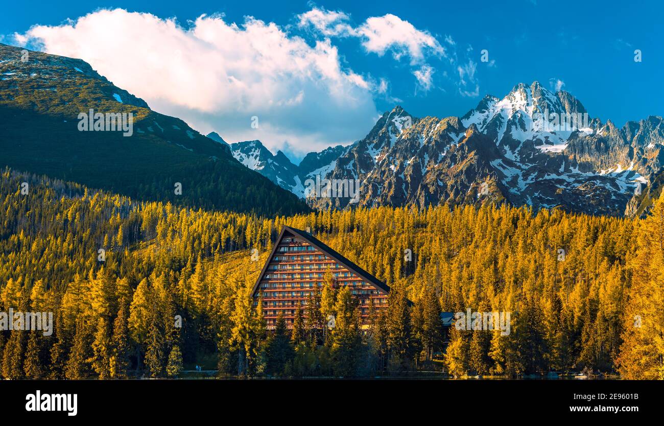 Morning view on High Tatras mountains - National park and Strbske pleso ...