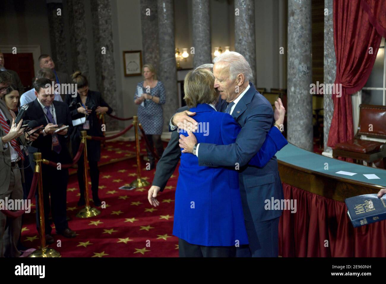 Washington DC, USA, January 6, 2015 Vice President Joe Biden (D) hugs ...
