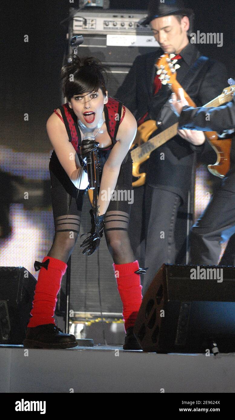 French singer Jennifer Ayache from pop band Superbus performs on stage ...