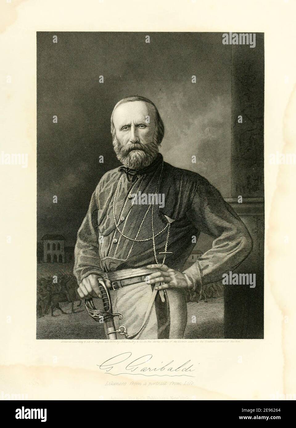 Engraved portrait based on a photograph of Italian general and ...