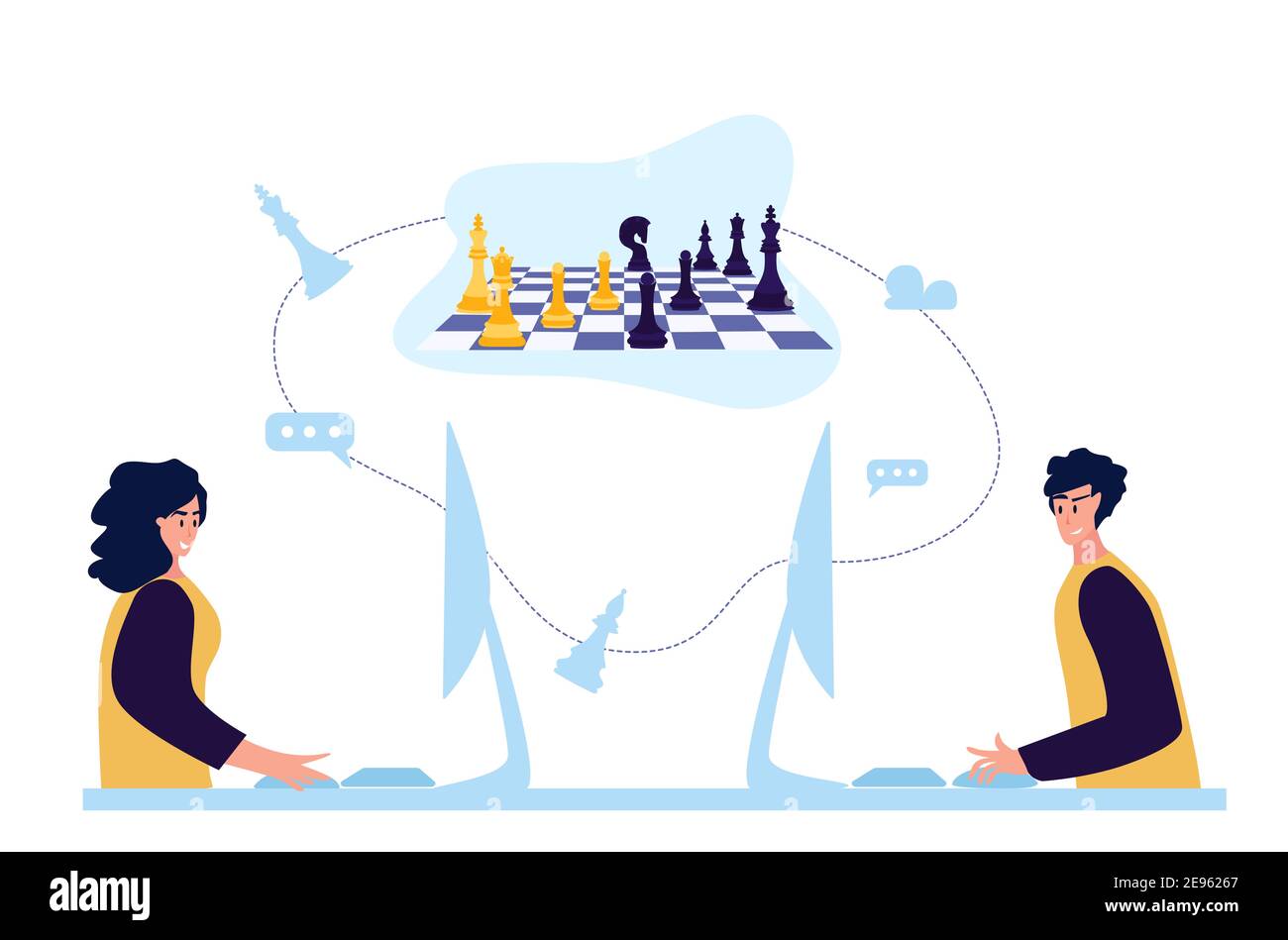 Chess game. Trendy flat illustration. People play chess.Teamwork and ...