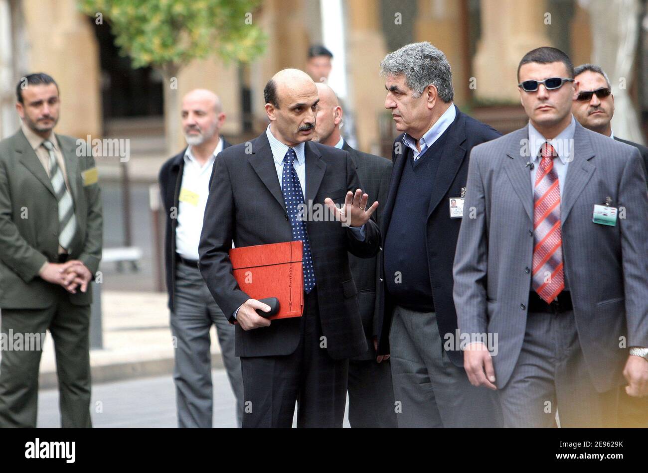Leader of the Christian Lebanese Forces militia Samir Geagea, right ...