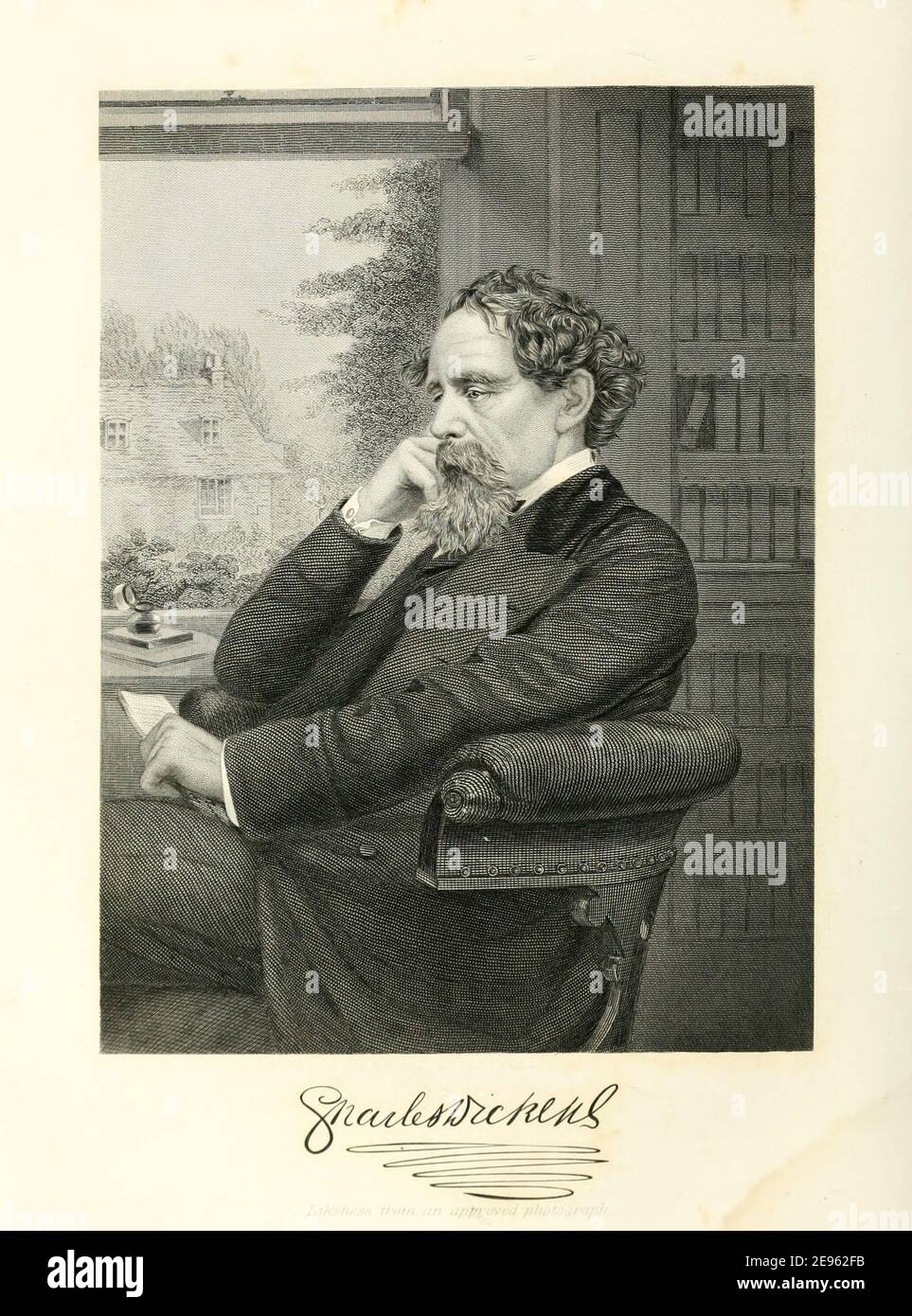 Engraved portrait based on a photograph of English writer and social ...