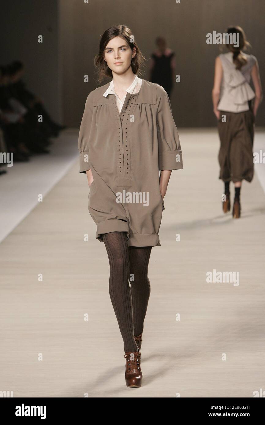 Model Hilary Rhoda walks down the runway wearing a creation by Adrian ...