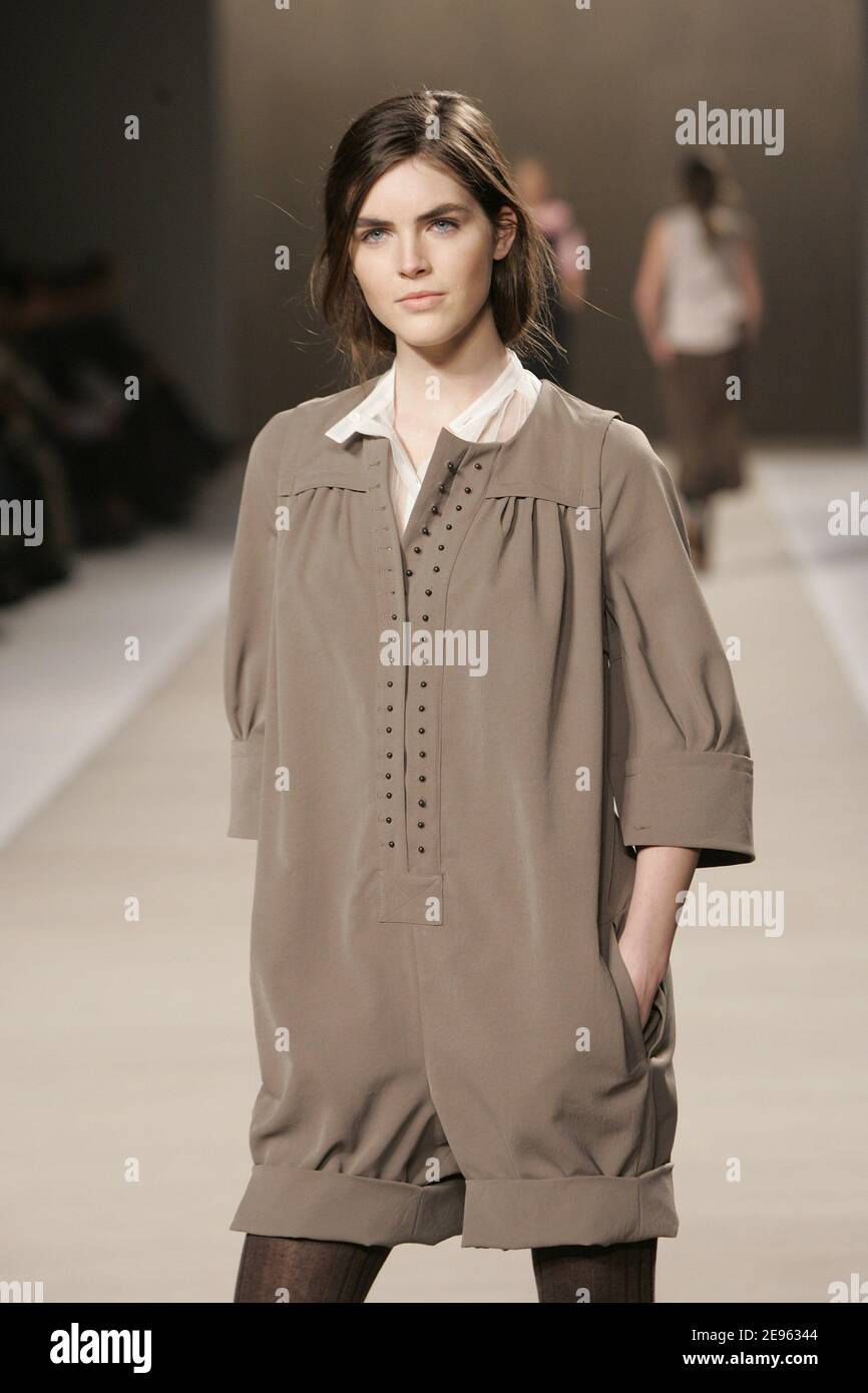 Model Hilary Rhoda walks down the runway wearing a creation by Adrian ...