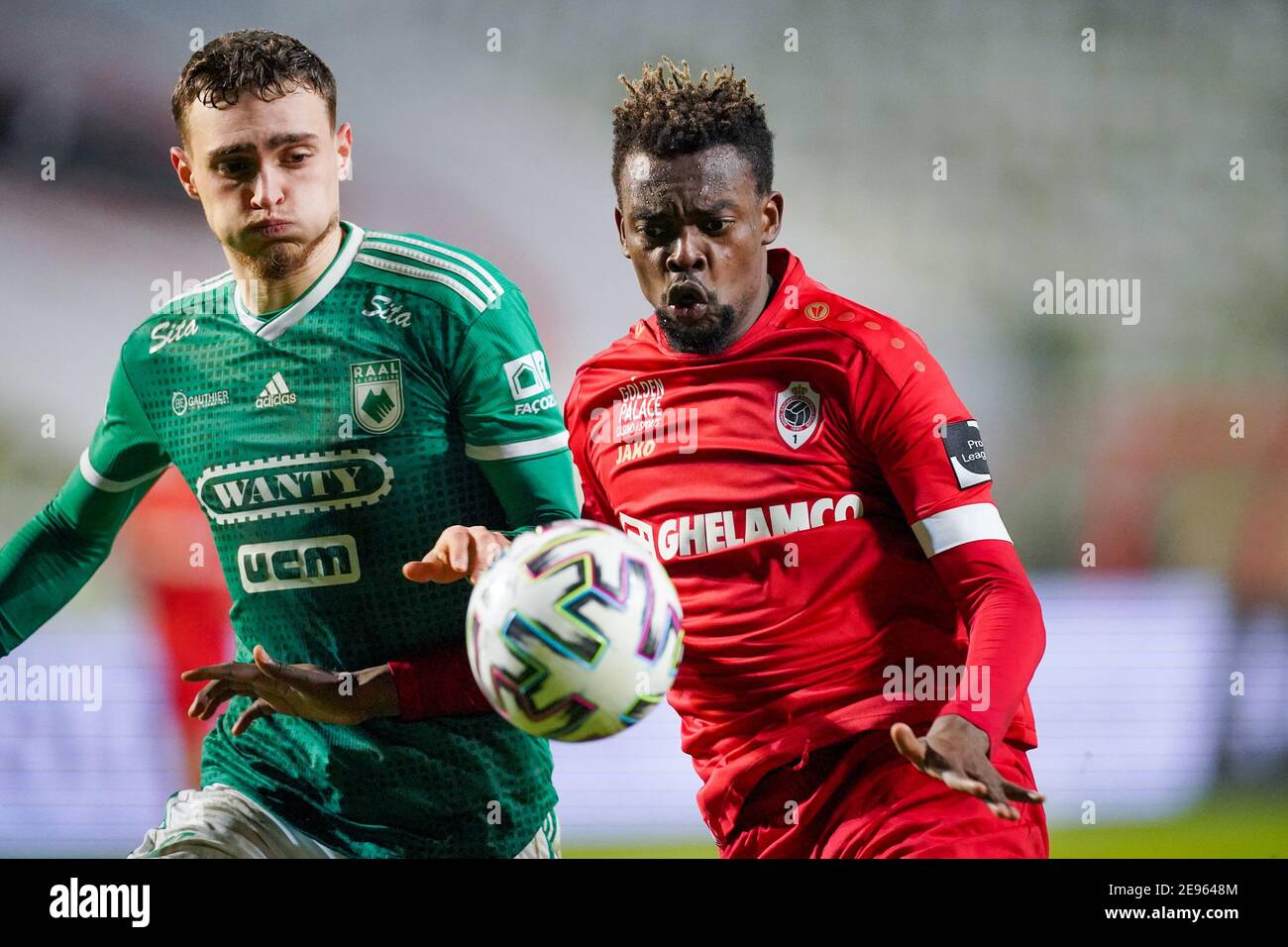 ANTWERPEN, BELGIUM - FEBRUARY 2: Guy Mbenza of Royal Antwerp during the ...