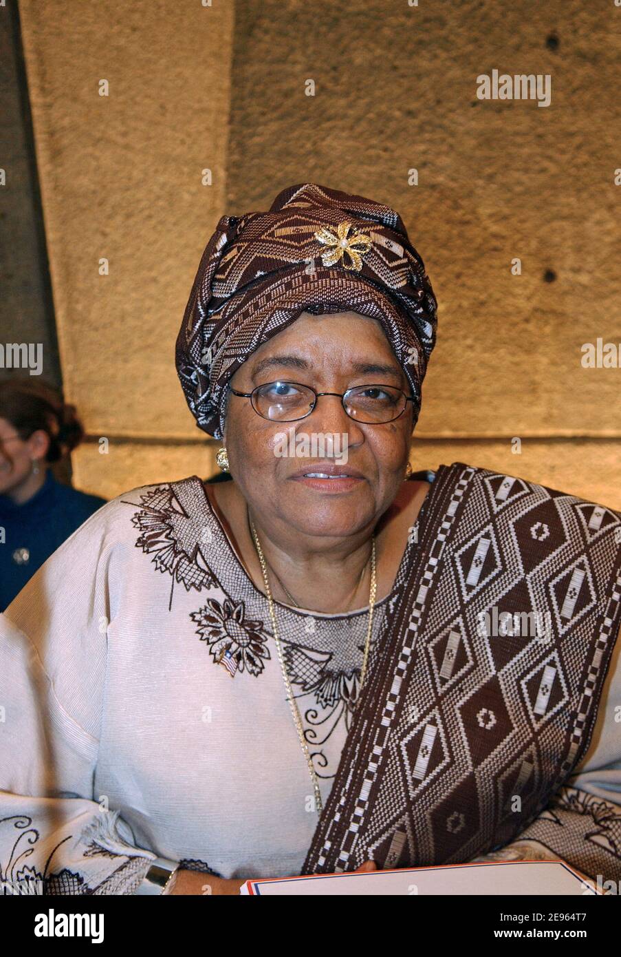 Liberian President Ellen Johnson-Sirleaf gives a press conference at ...