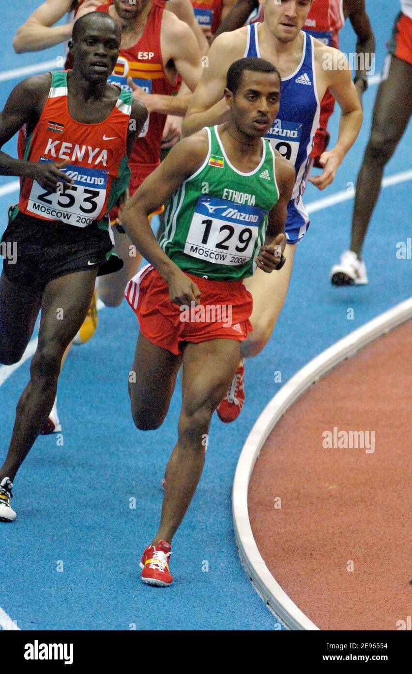Ethiopia's Kenenisa Bekele (129) competes on men' 3000 meters heat at ...