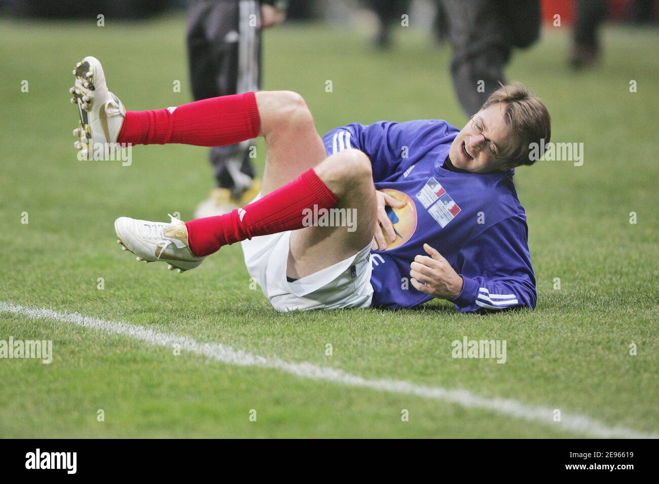 Minister for Overseas France, Francois Baroin, during a soccer match ...