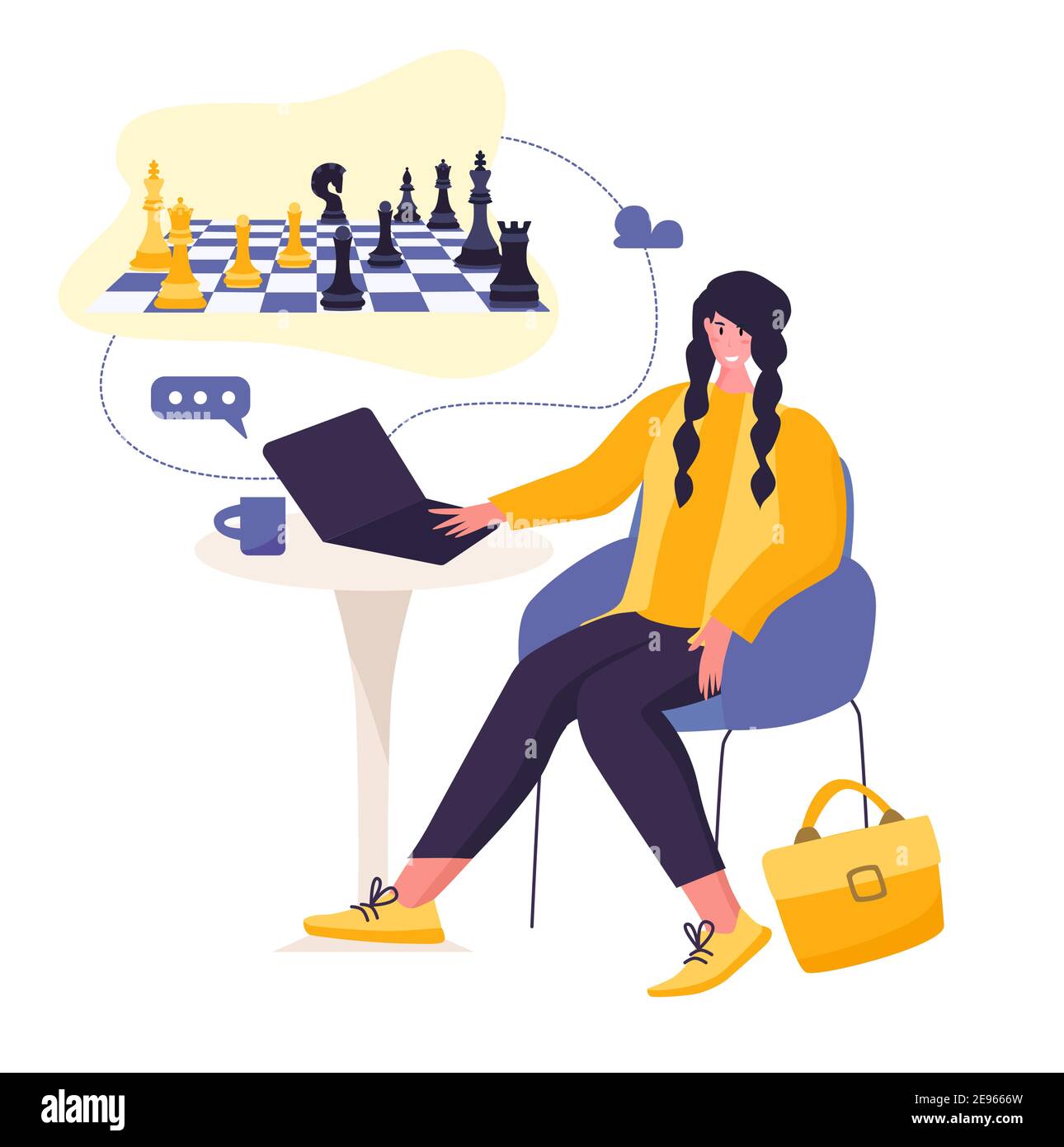 Chess game. Trendy flat illustration. People play chess.Teamwork and ...