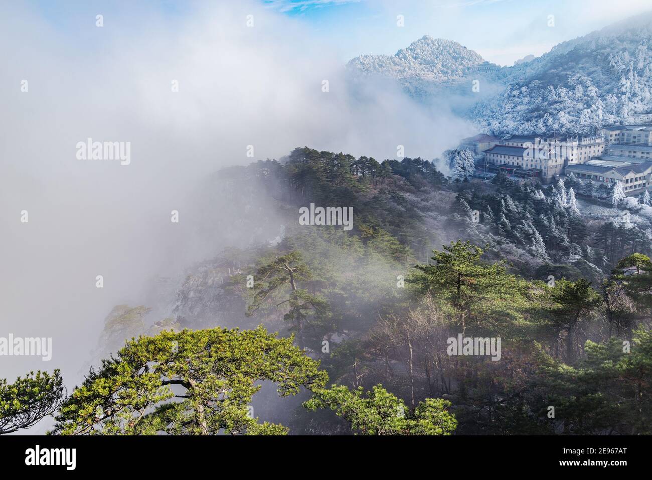 Clouds above the peaks of Huangshan National park. Anhui province ...