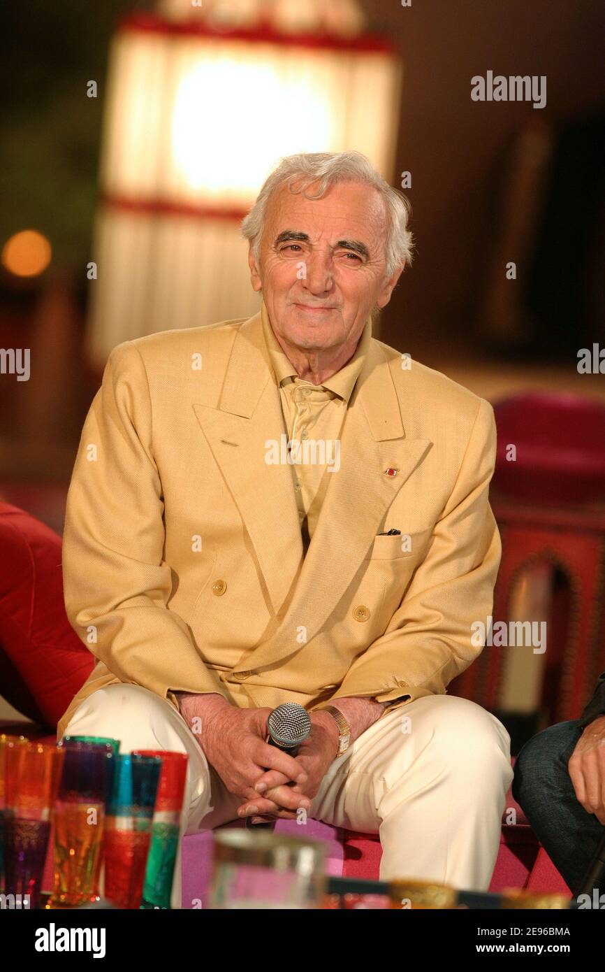 Singer Charles Aznavour pictured uring the taping of a special TV show ...