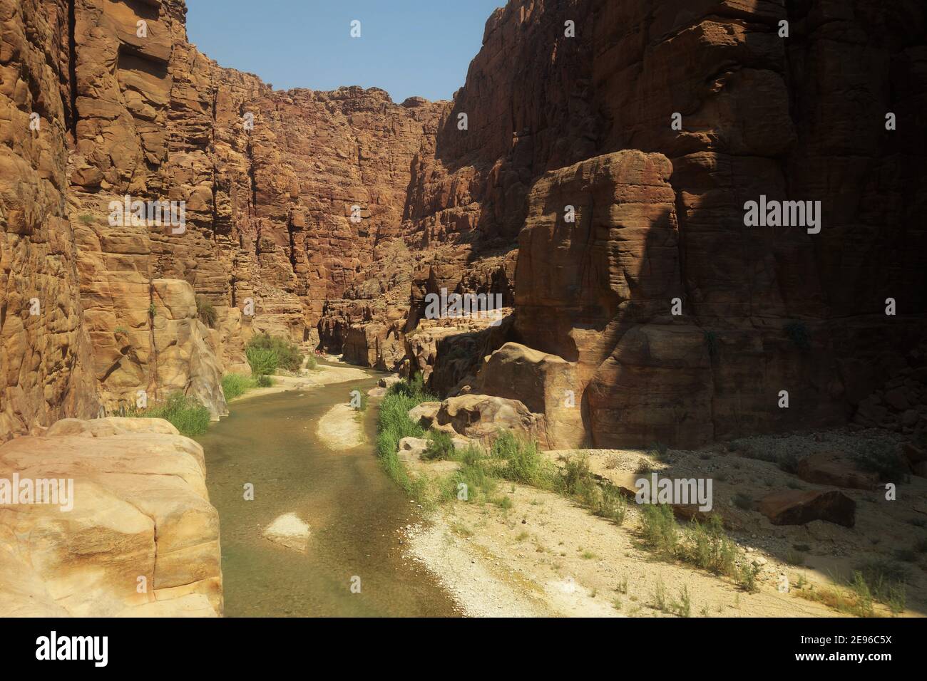 View of the beautiful desert river winding between the deep gorge Stock ...