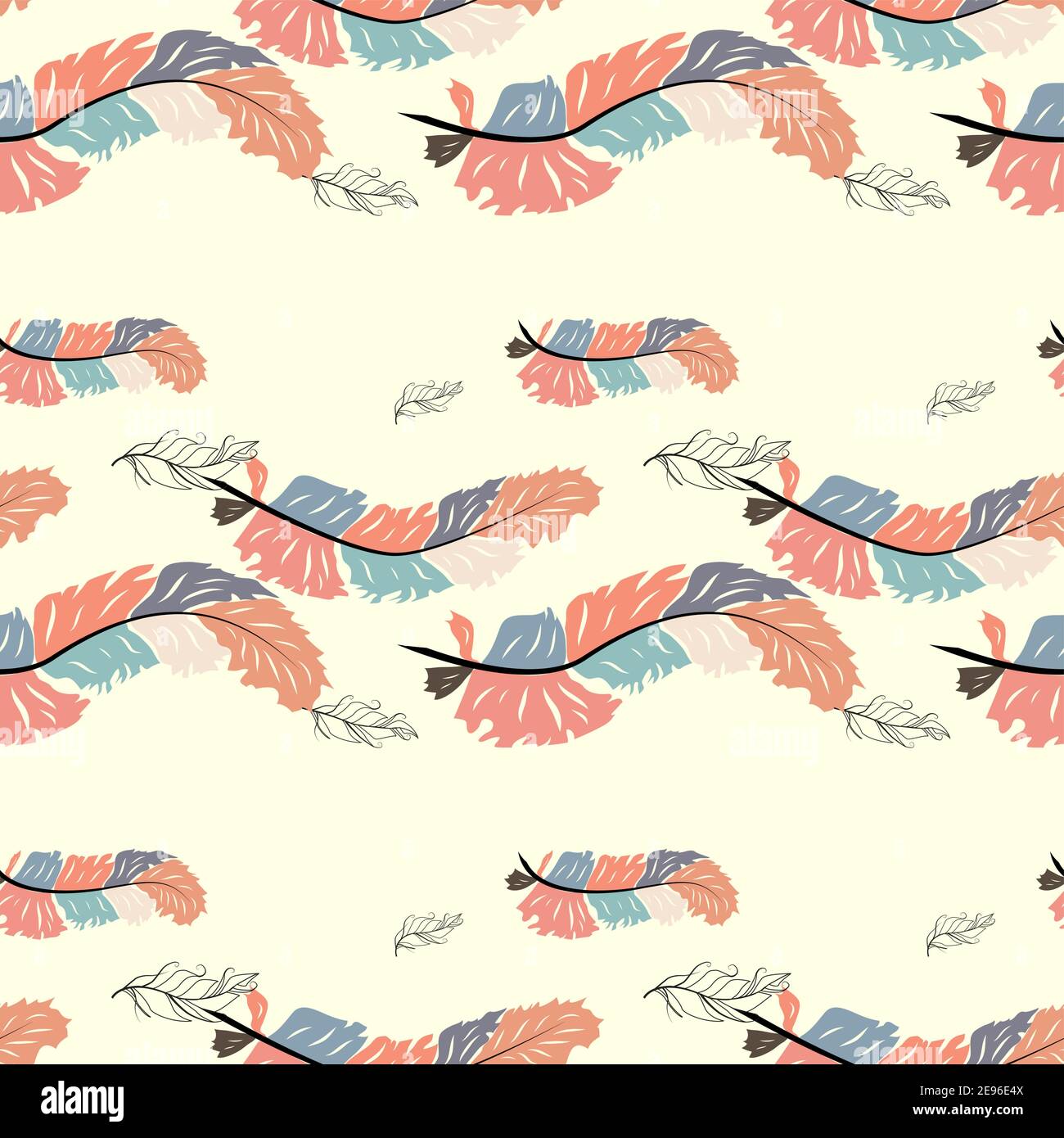 Abstract Feather Wave Decorative Pattern. Seamless Wallcovering ...