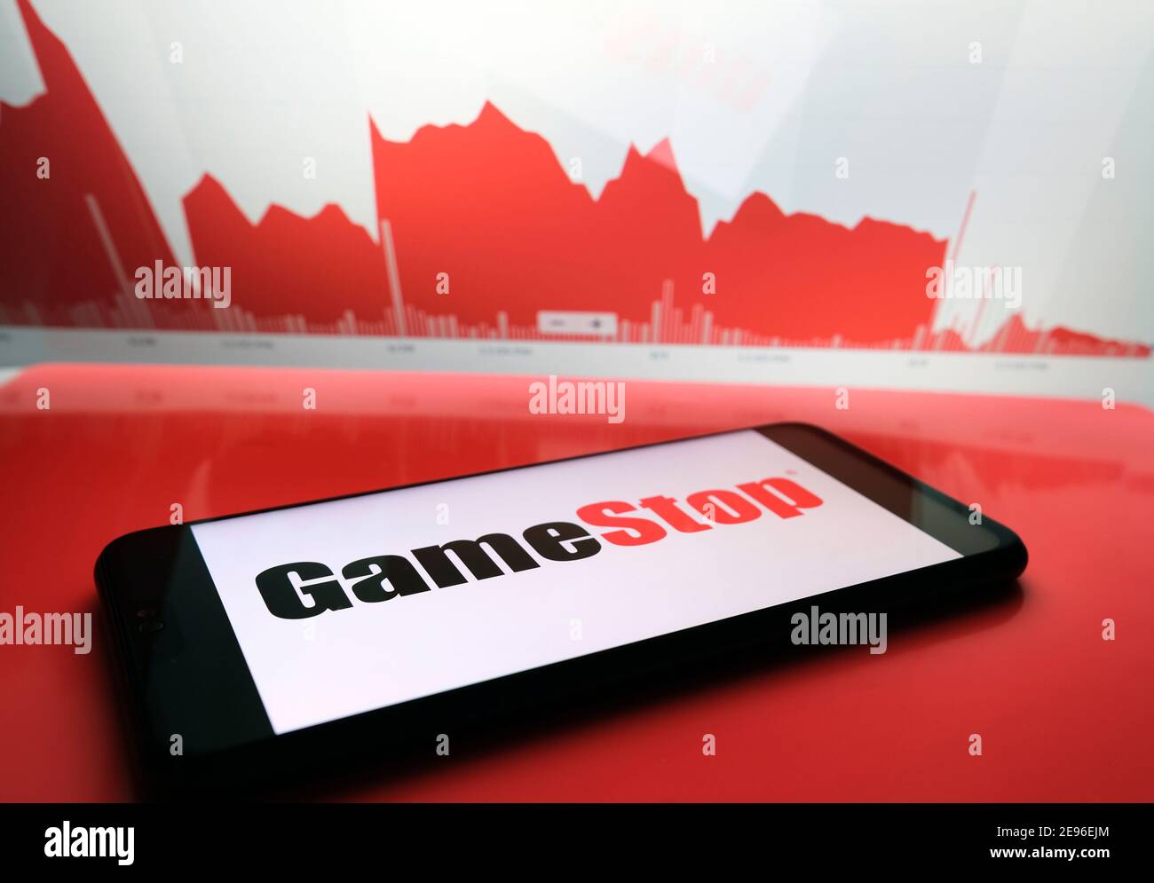 GameStop Corp logo seen on the smartphone and the real chart of ...
