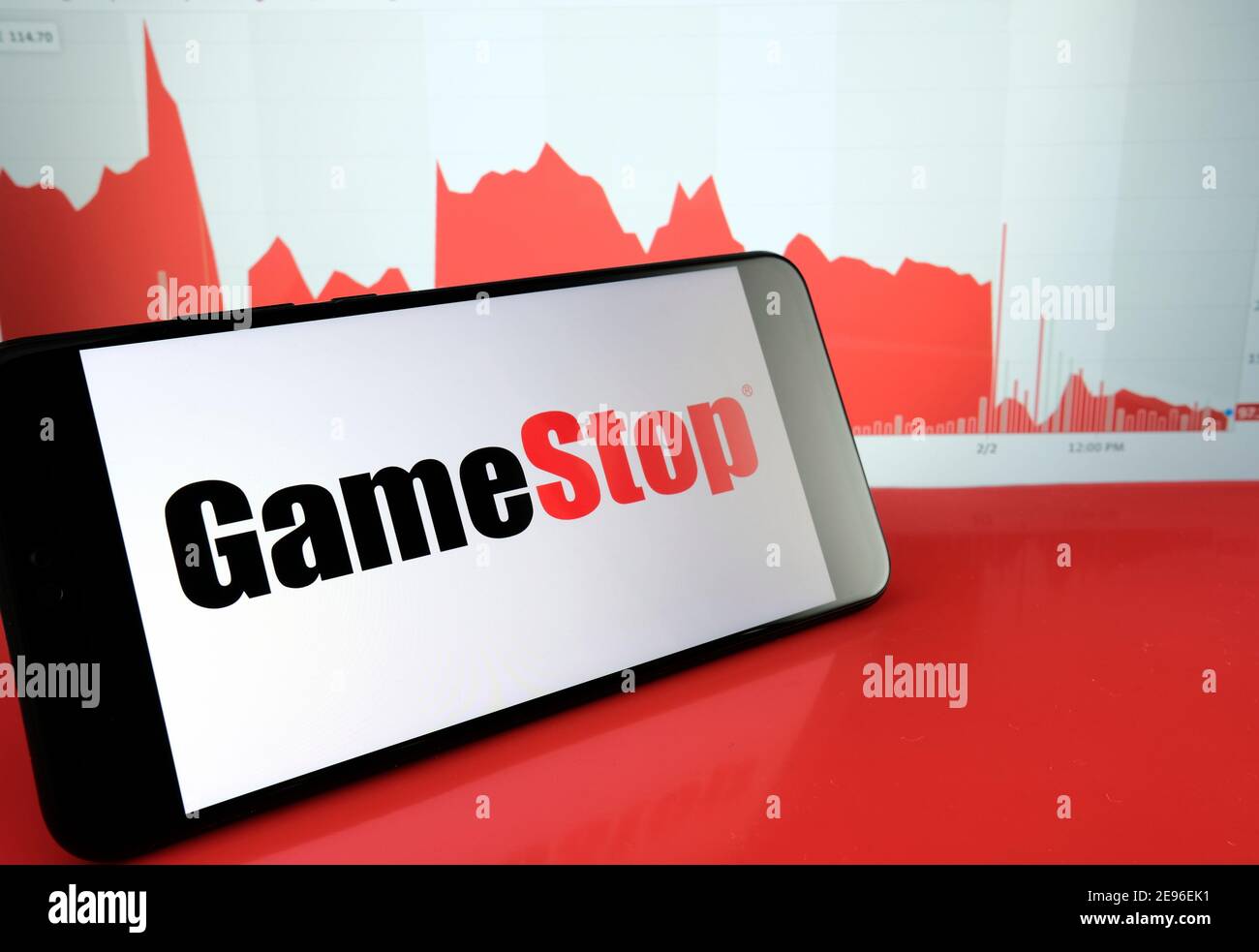 GameStop Corp logo seen on the smartphone and the real chart of ...