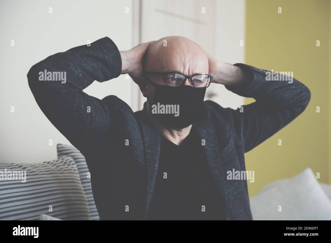 Stressed man sitting head hi-res stock photography and images - Alamy
