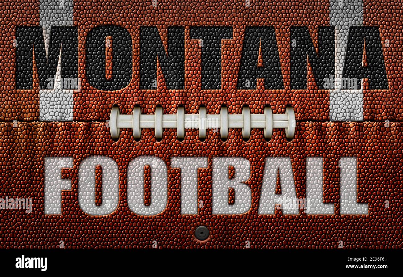 The words, Montana Football, embossed onto a football flattened into ...