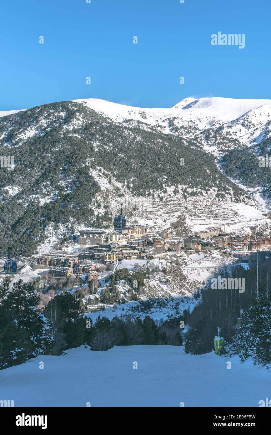El Tarter, Andorra : 2021 January 11 : Gondola lift at the Grandvalira ...