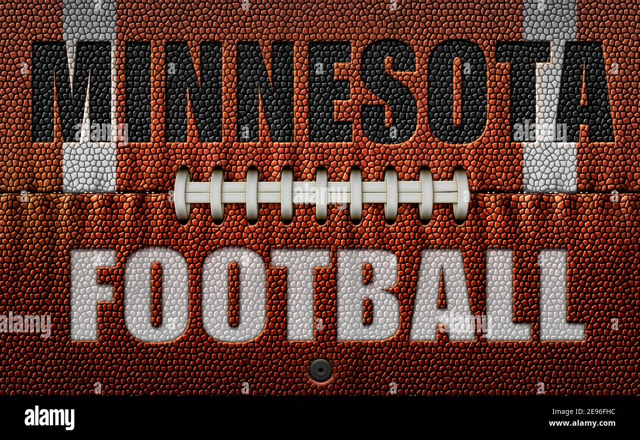 The words, Minnesota Football, embossed onto a football flattened into ...