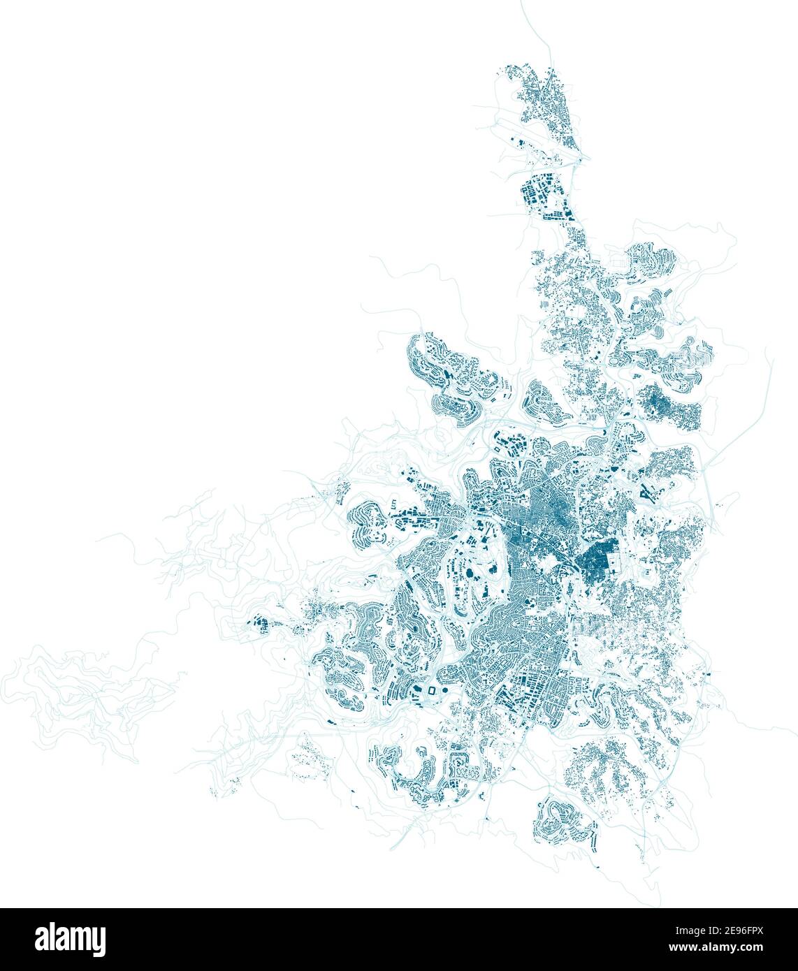 Satellite view of Jerusalem, city map, street and building. Israel. It ...