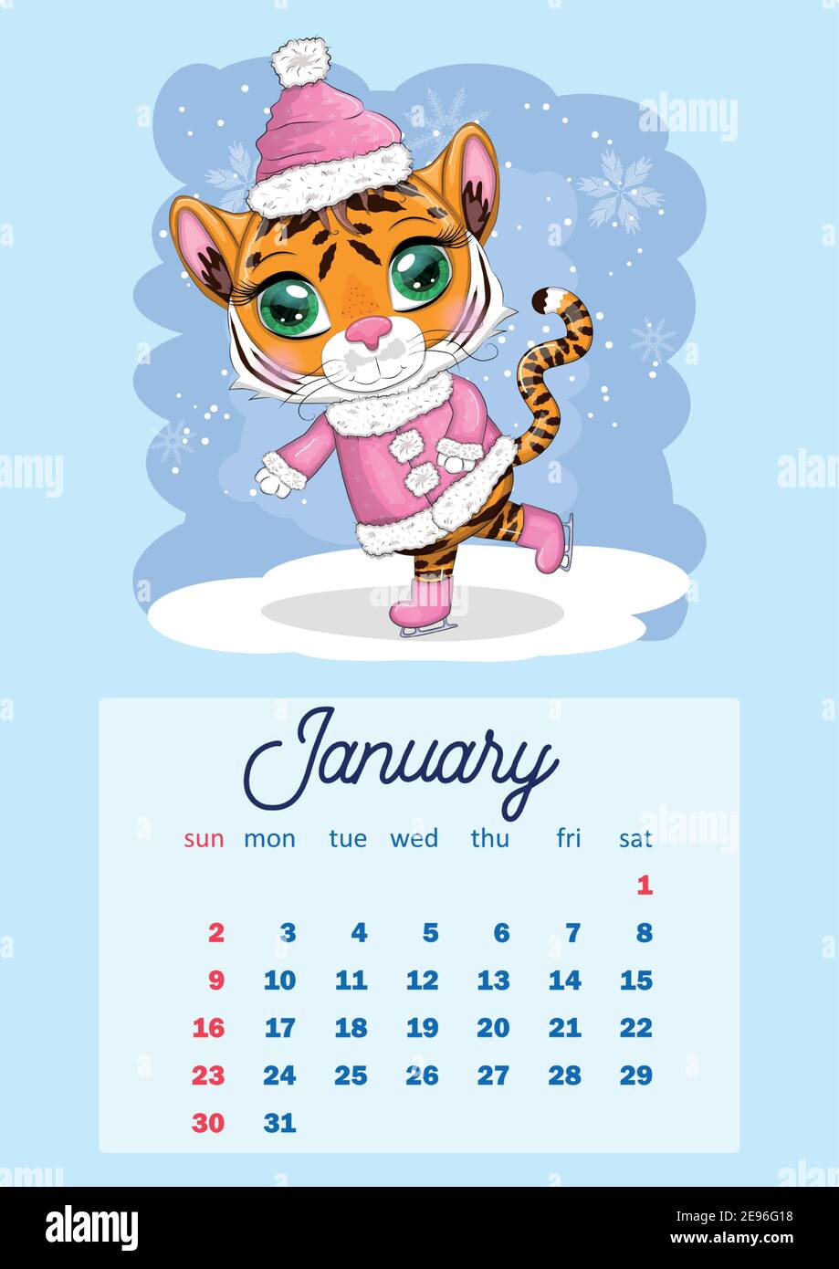 Cute tiger. Wall calendar design template for 2022, Year of the Tiger ...