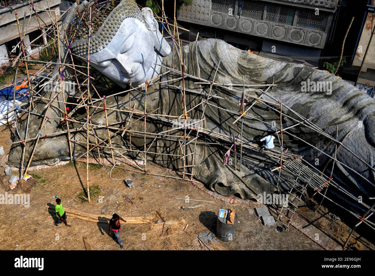 A 100 feet statue of Lord Buddha in a reclining posture seen being ...