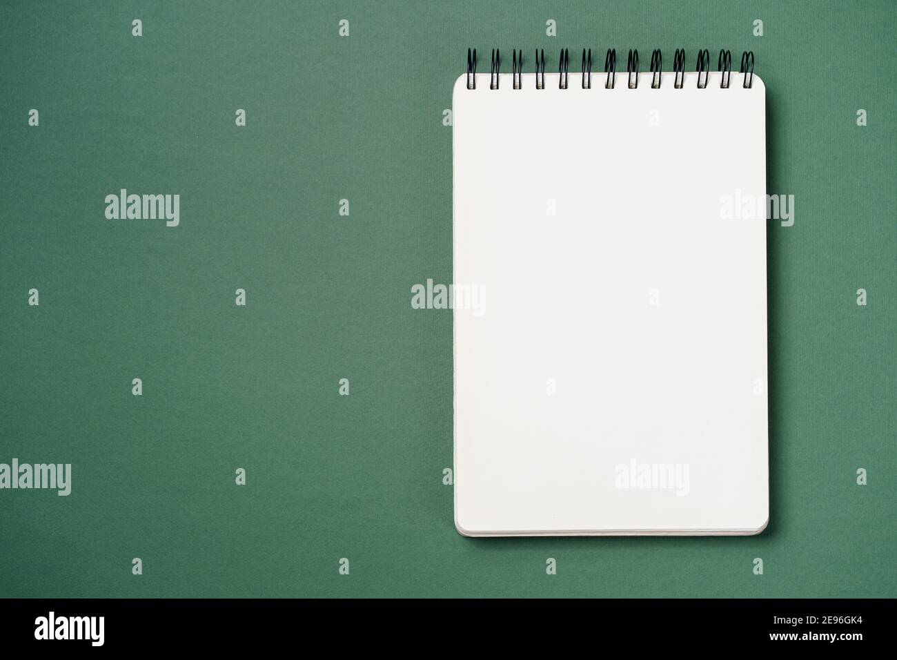 School notebook on a paper green background, spiral notepad and craft ...