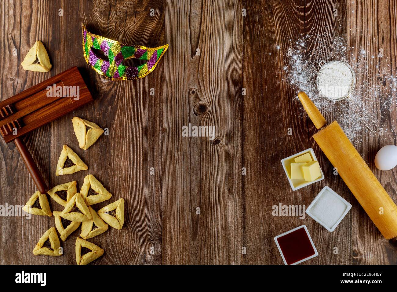 Cooking hamantaschen jewish cookies with ingredients for Purim Stock ...