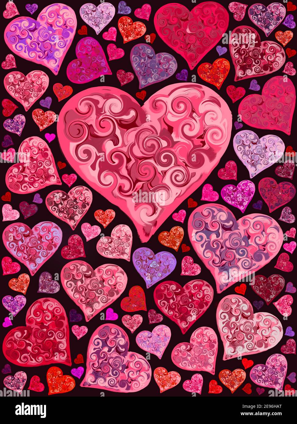 Multicolor pink hearts with swirly marble paper texture wallpaper on ...