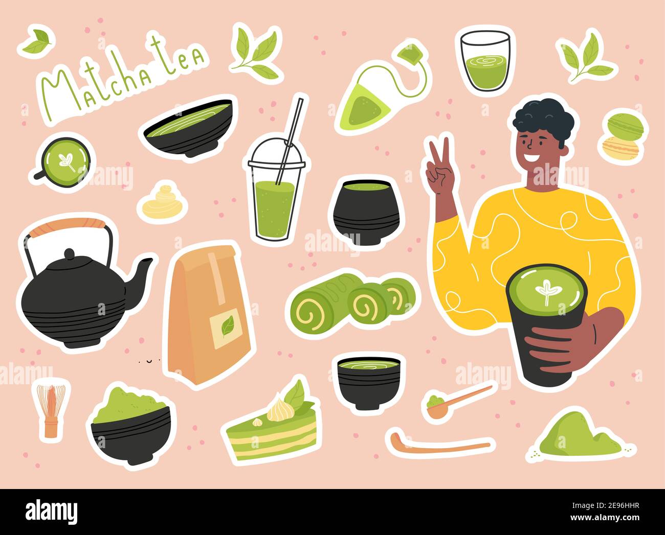 Various tea products made from matcha stickers Stock Vector Image & Art ...