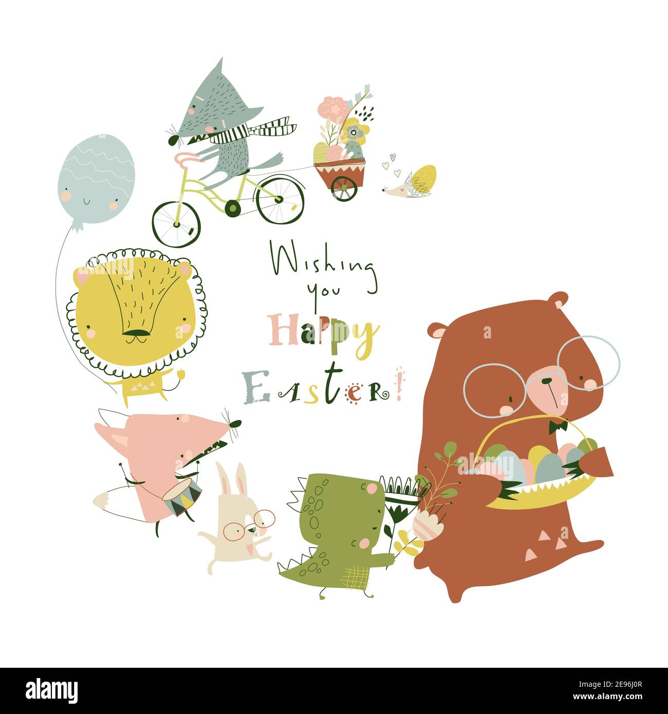 Cartoon illustration with cute animals celebrating Easter Stock Vector ...