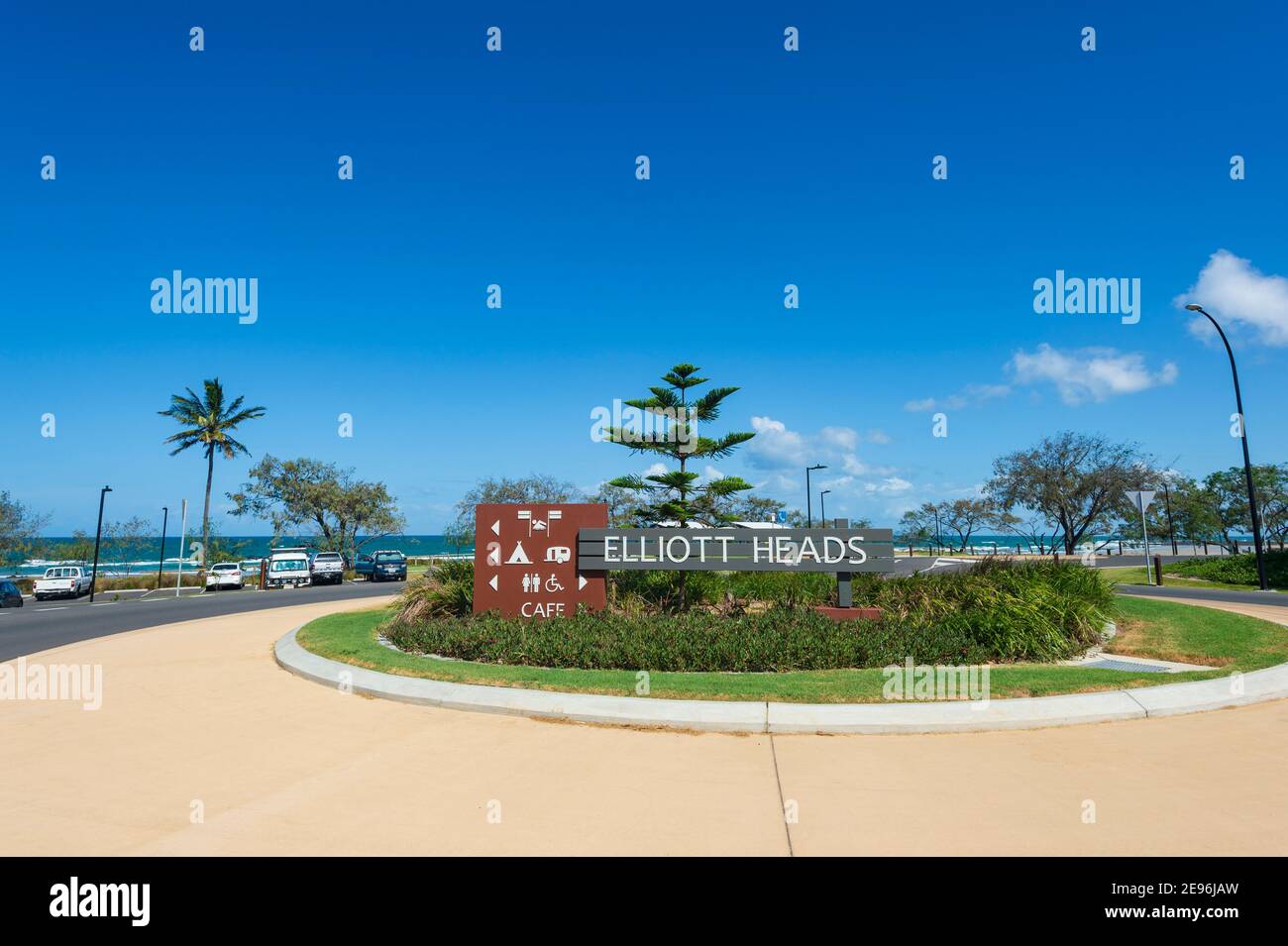 Elliott Heads name sign on the waterfront, near Bundaberg, Queensland ...