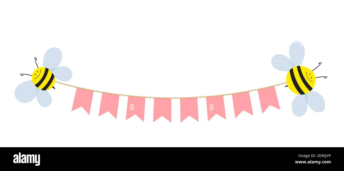 Happy birthday banner with colorful cute bees and flags isolated on ...