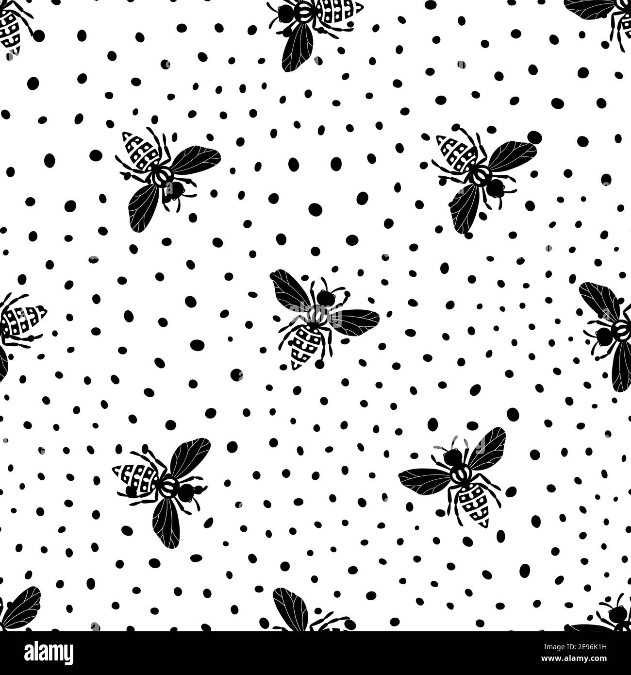 Seamless pattern with bees on polka dots background. Adorable cartoon ...