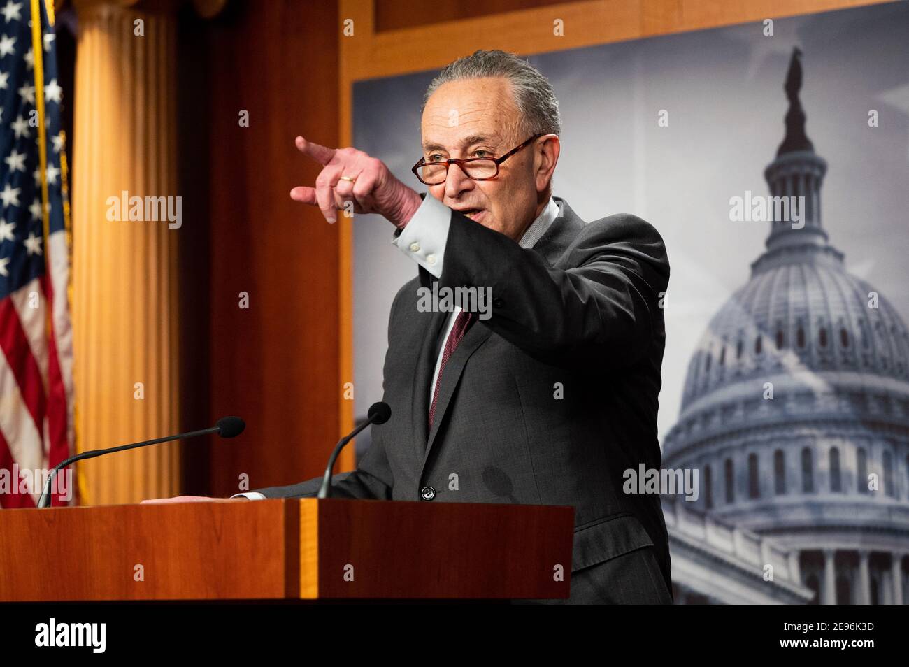 Senate Majority Leader Chuck Schumer (D-NY) speaks at a Democratic ...