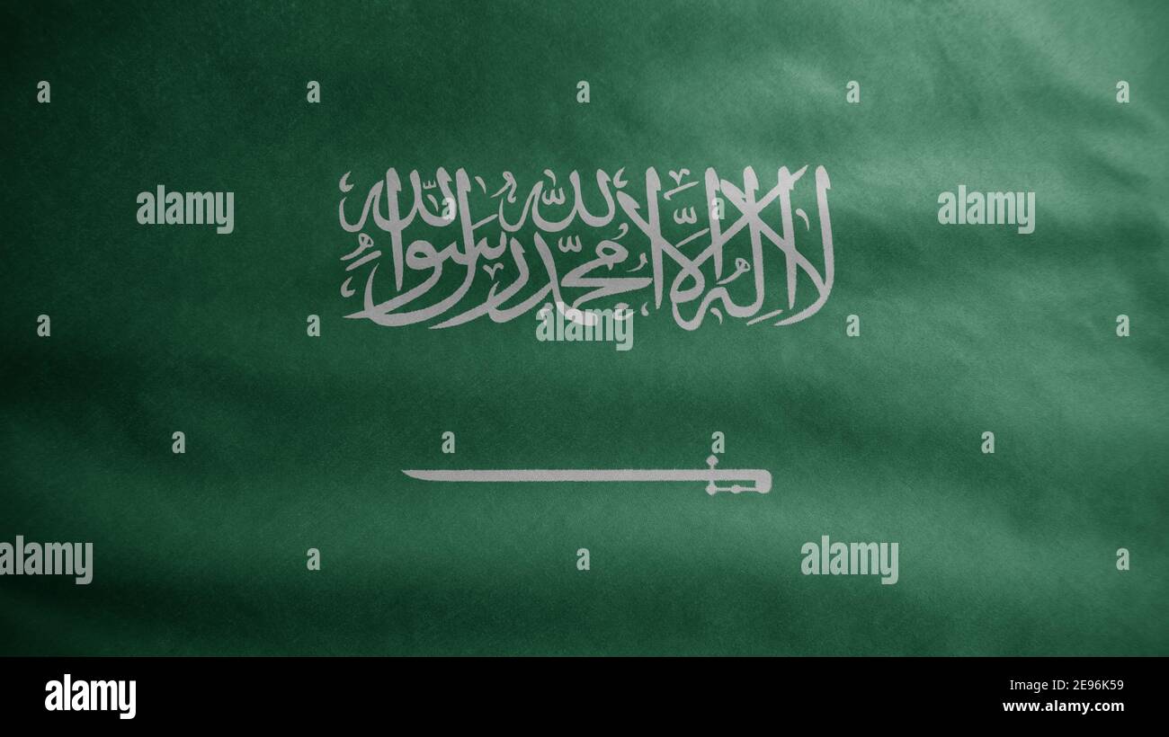 Kingdom Saudi Arabia flag waving in the wind. Close up of KSA banner ...