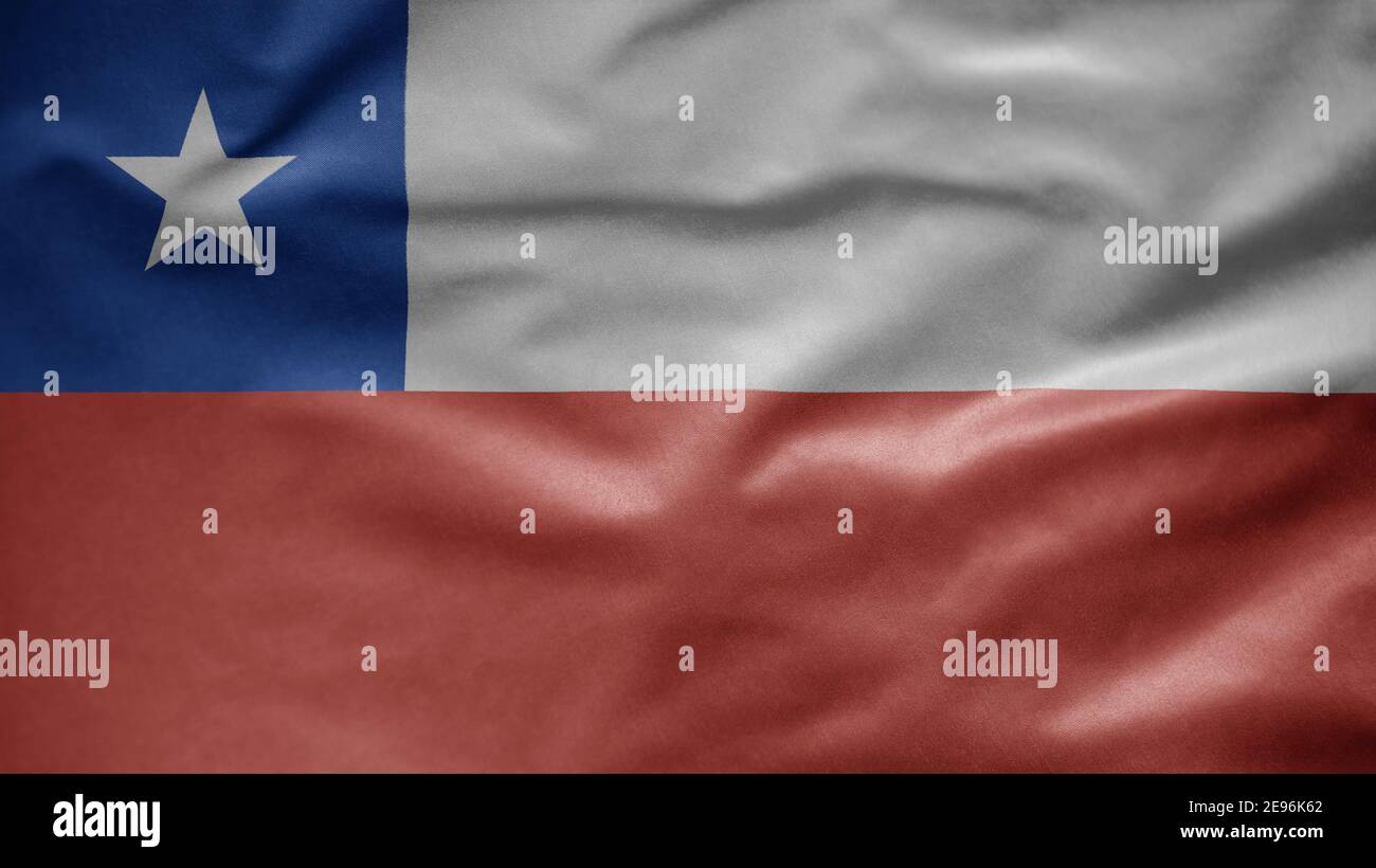 Chilean flag waving in the wind. Close up of Chile banner blowing, soft ...