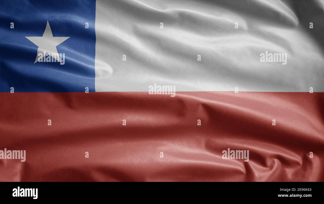 Chilean flag waving in the wind. Close up of Chile banner blowing, soft ...
