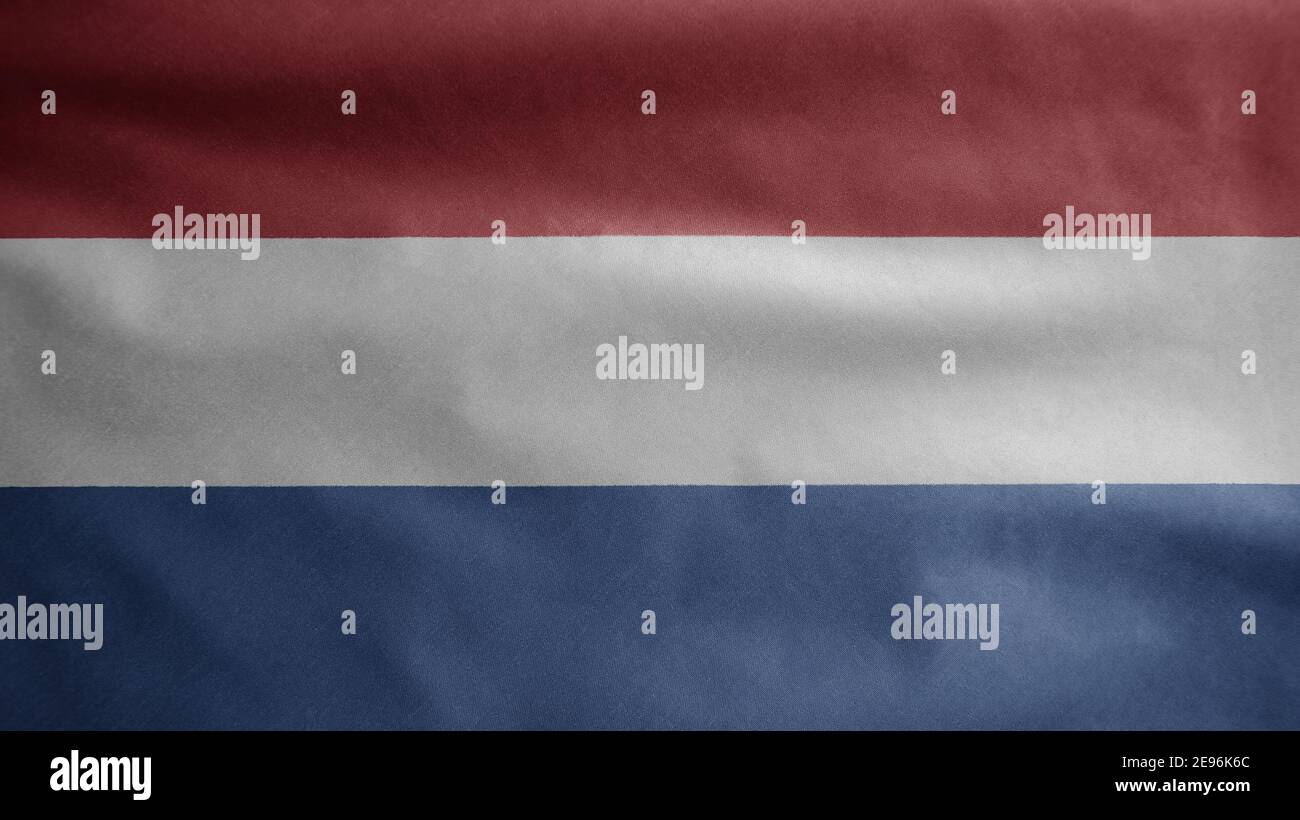 Dutch flag waving in the wind. Close up of Netherlands banner blowing ...