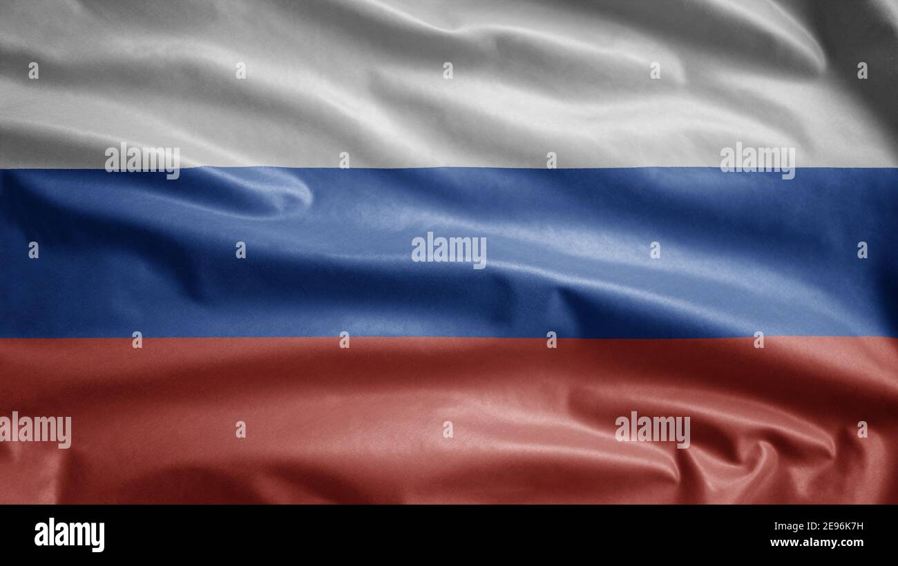 Russian flag waving in the wind. Close up of Russia banner blowing ...