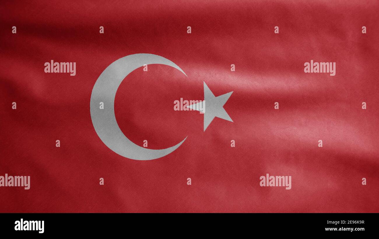 Turkish flag waving in the wind. Close up of Turkey banner blowing ...