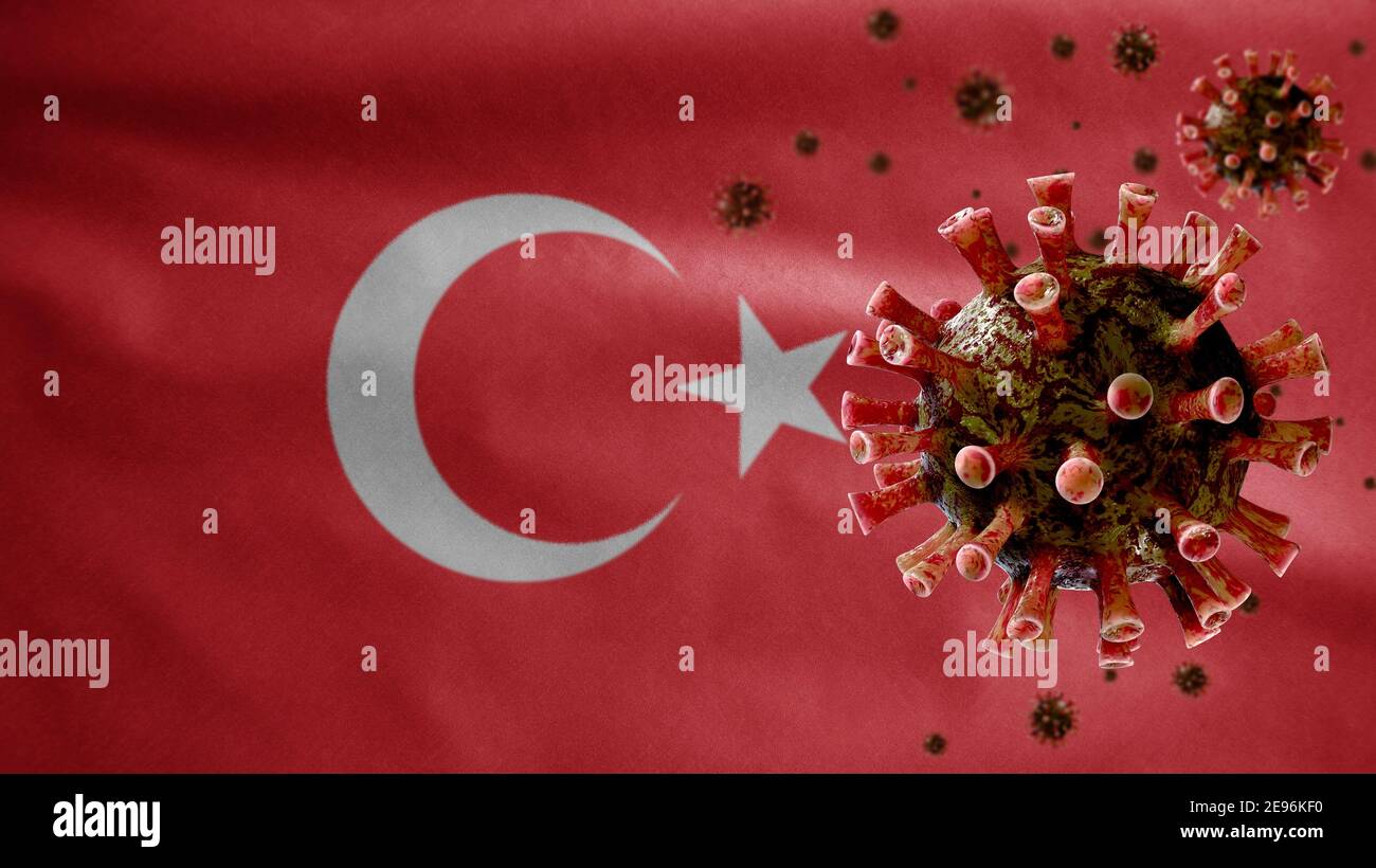 Turkish flag waving and Coronavirus 2019 nCov concept. Asian outbreak ...