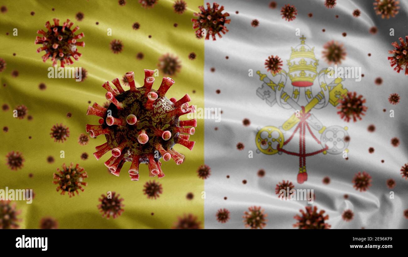 Flu coronavirus floating over Holy See flag, a pathogen that attacks ...