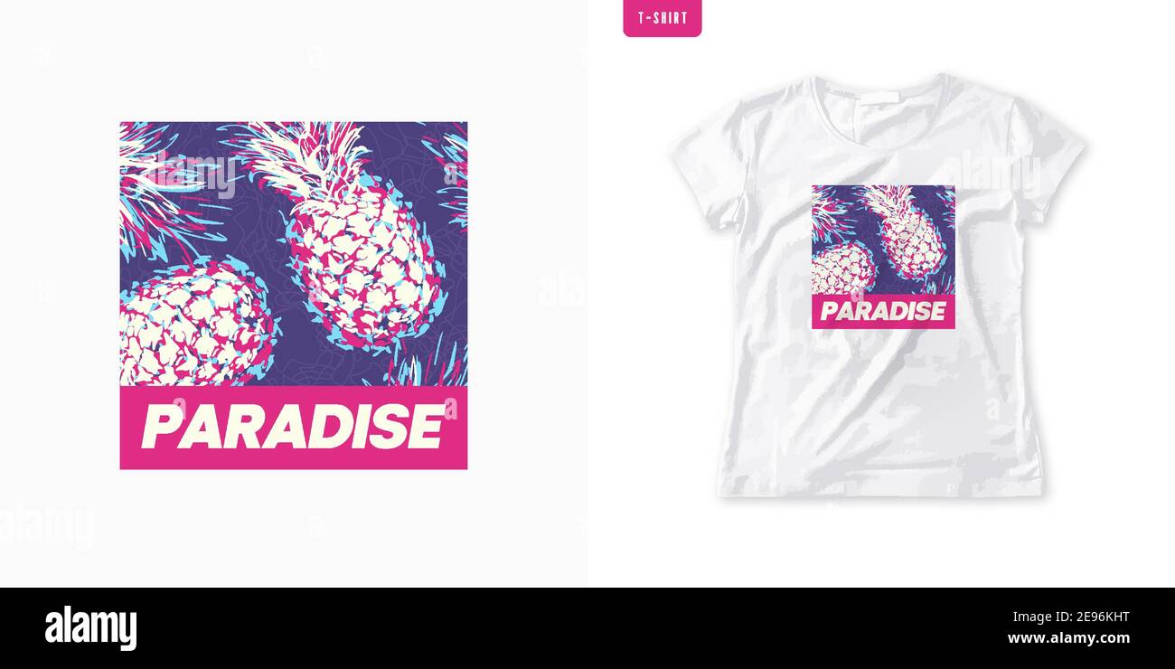 Vivid graphic womens tee with pineapple, stylish print, vector ...