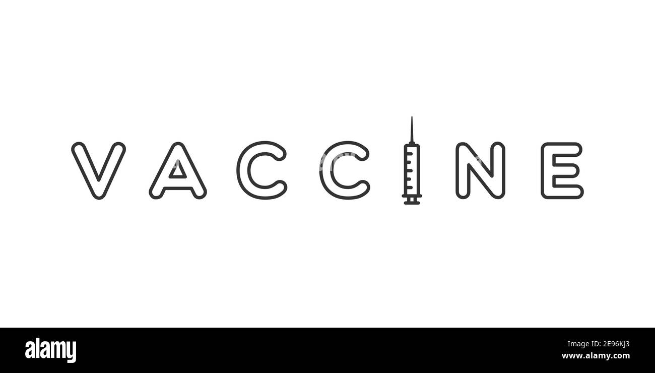 Vaccine. The word vaccine with the letter "i" replaced by a syringe ...
